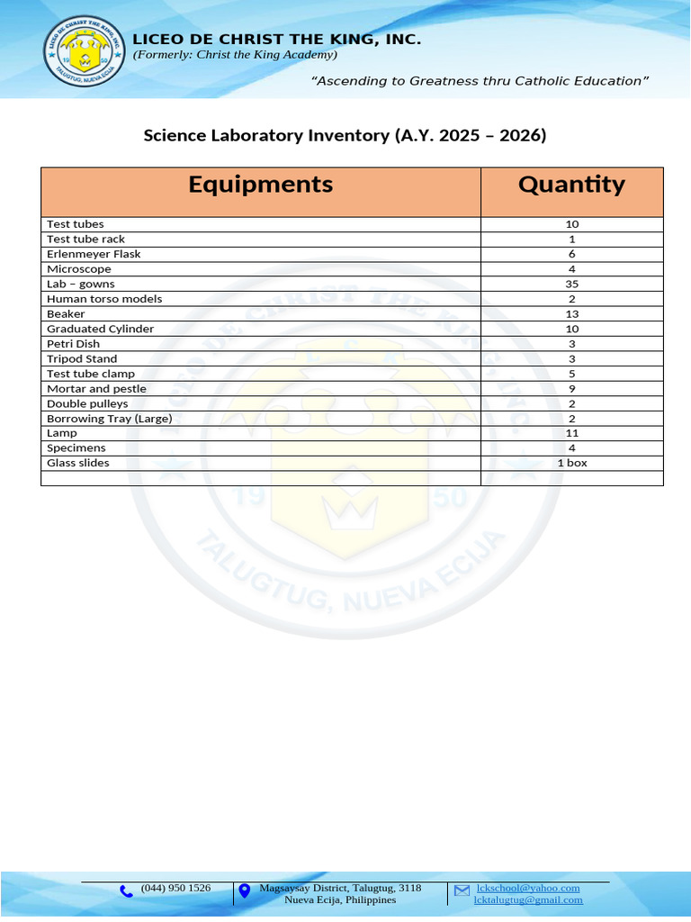 Science Laboratory Inventory - Edited | PDF