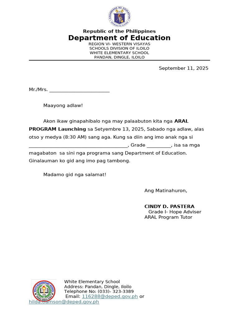 Aral Program Letter | PDF