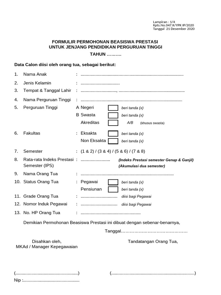 Formulir Beasiswa Pendidikan 2023 | PDF