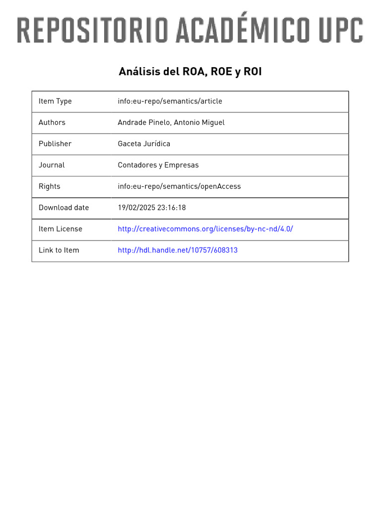 Análisis del ROA, ROE y ROI | PDF