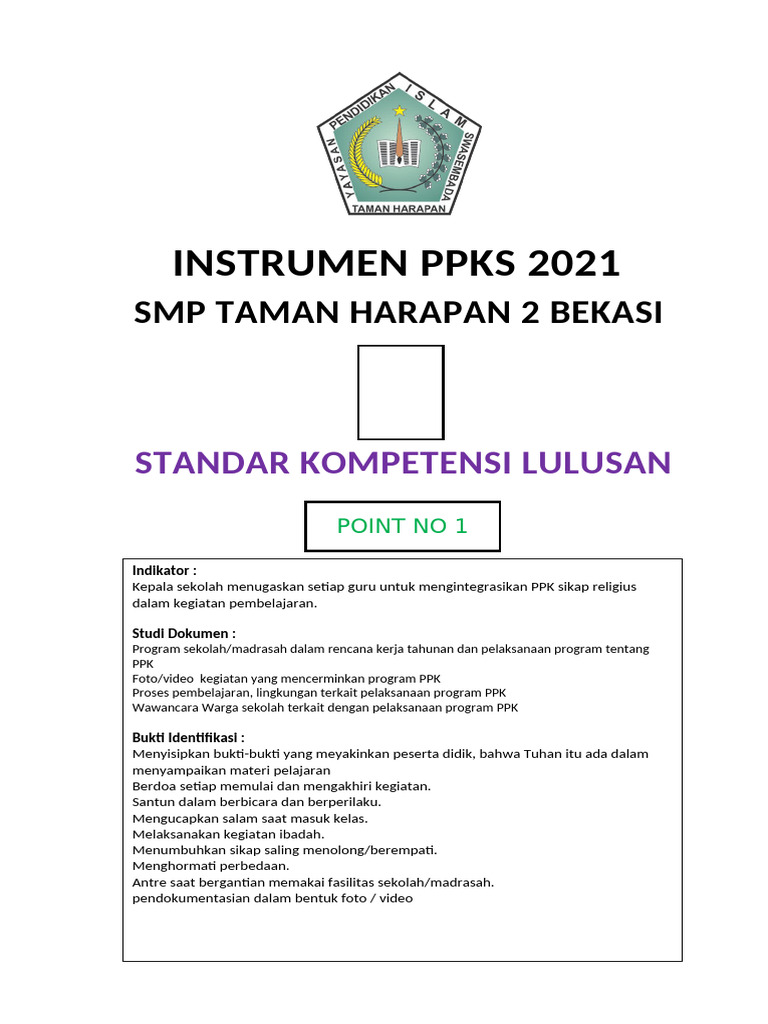 PPKS 2021 SMP Taman Harapan Bekasi | PDF