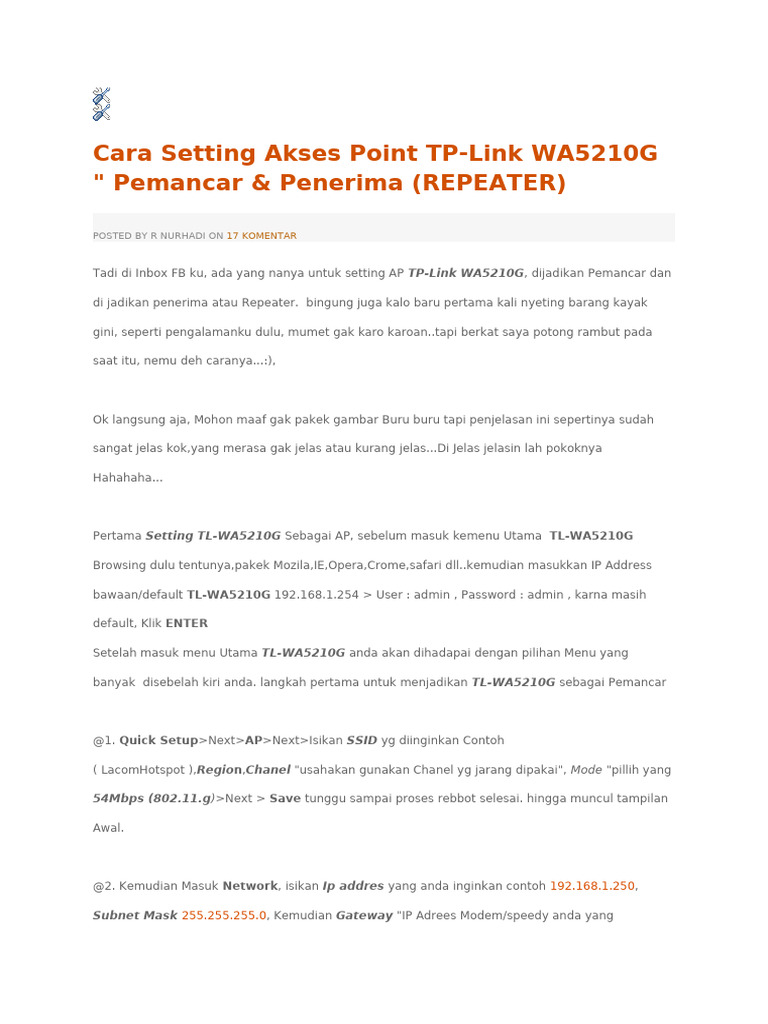 Cara Setting Akses Point TP | PDF