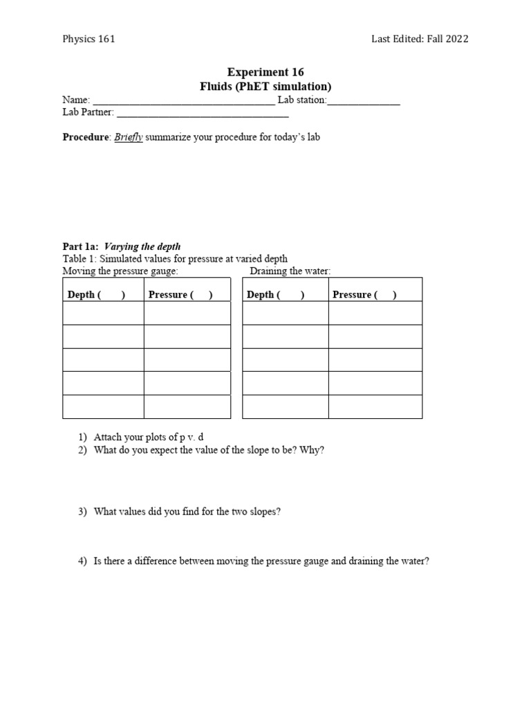 Week16 Fluids Worksheet | PDF | Pressure | Density