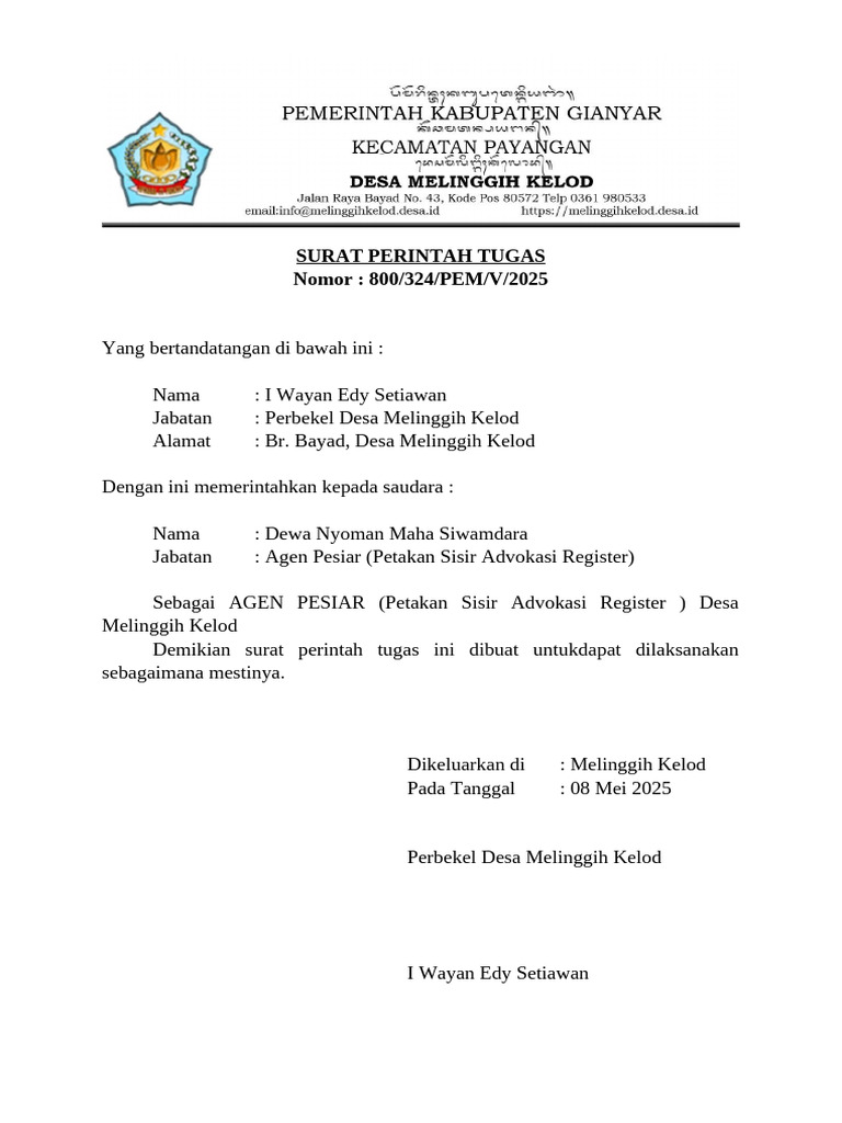Surat Perintah Tugas | PDF