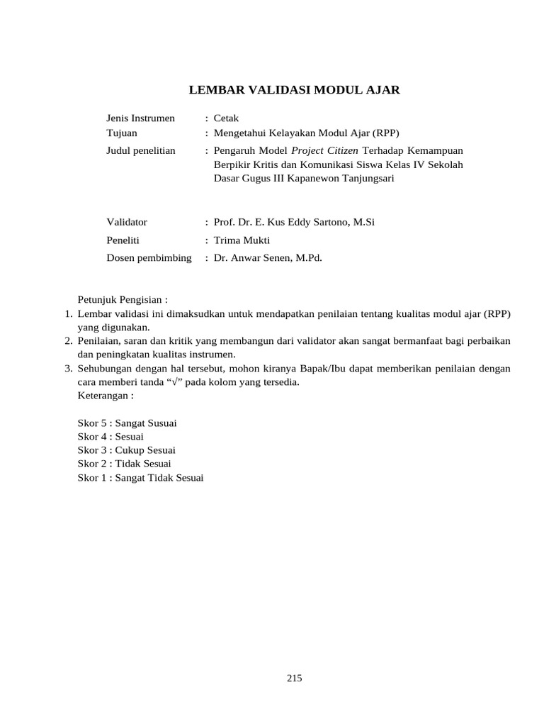 G. LEMBAR VALIDASI MODUL AJAR | PDF