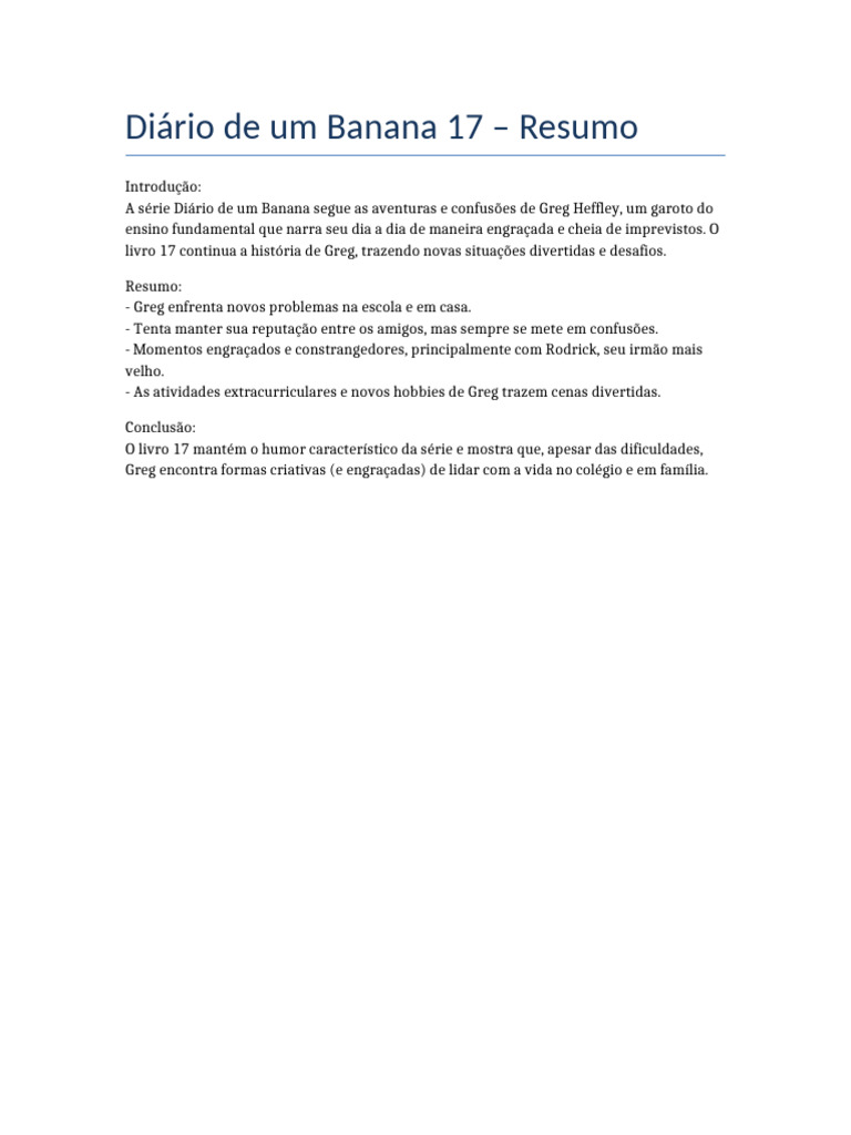 Resumo de Diário de um Banana 17 | PDF