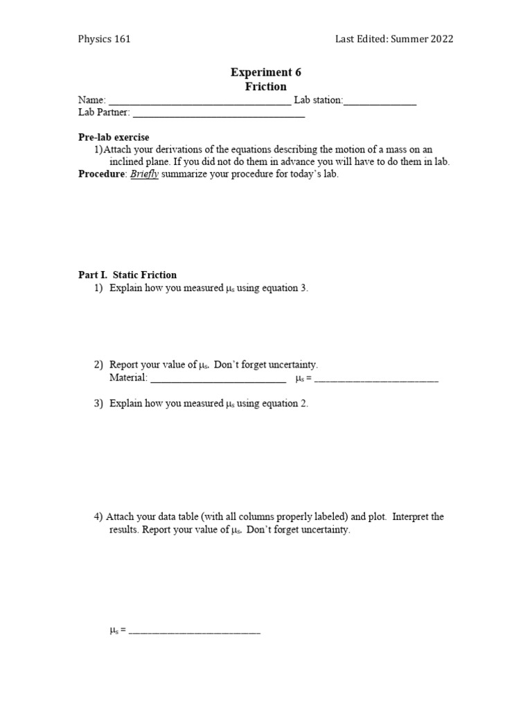 Week6 Friction Worksheet | PDF