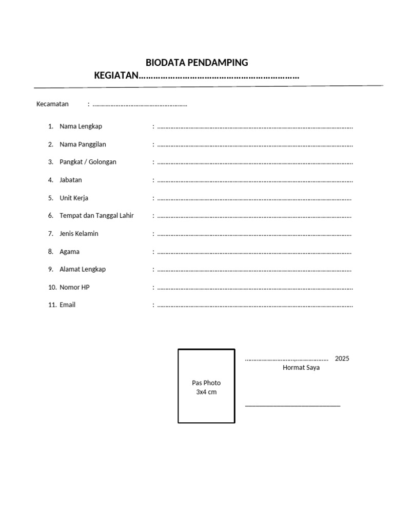 Biodata Peserta Dan Pendamping | PDF