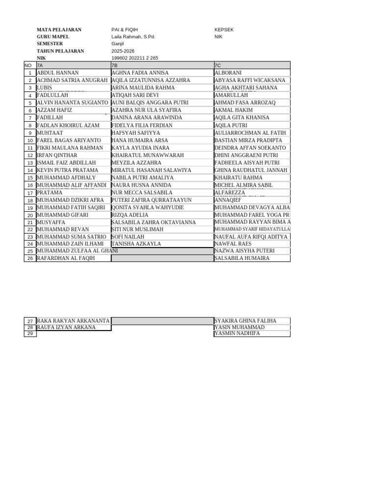 Absen Guru Mapel Dan Daftar Nilai 2025-2026 | PDF