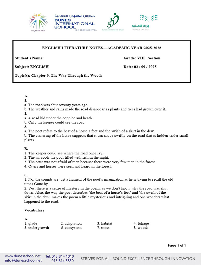 English Literature Notes: The Way Through the Woods | PDF