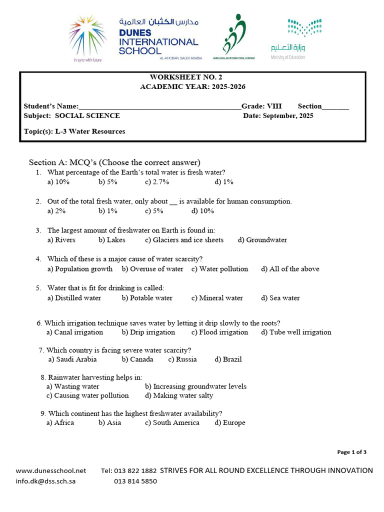 Grade-8 L-3 Water Resources (WS) | PDF | Water | Water Scarcity