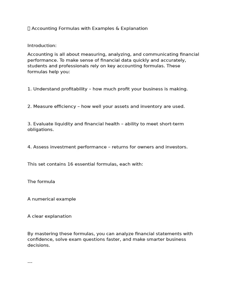 Essential Accounting Formulas Explained | PDF | Equity (Finance ...