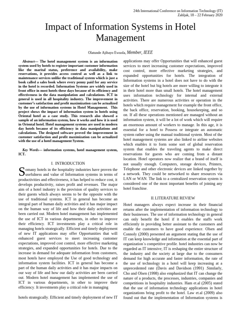 Impact of Information Systems in Hotels | PDF | Databases | Information ...
