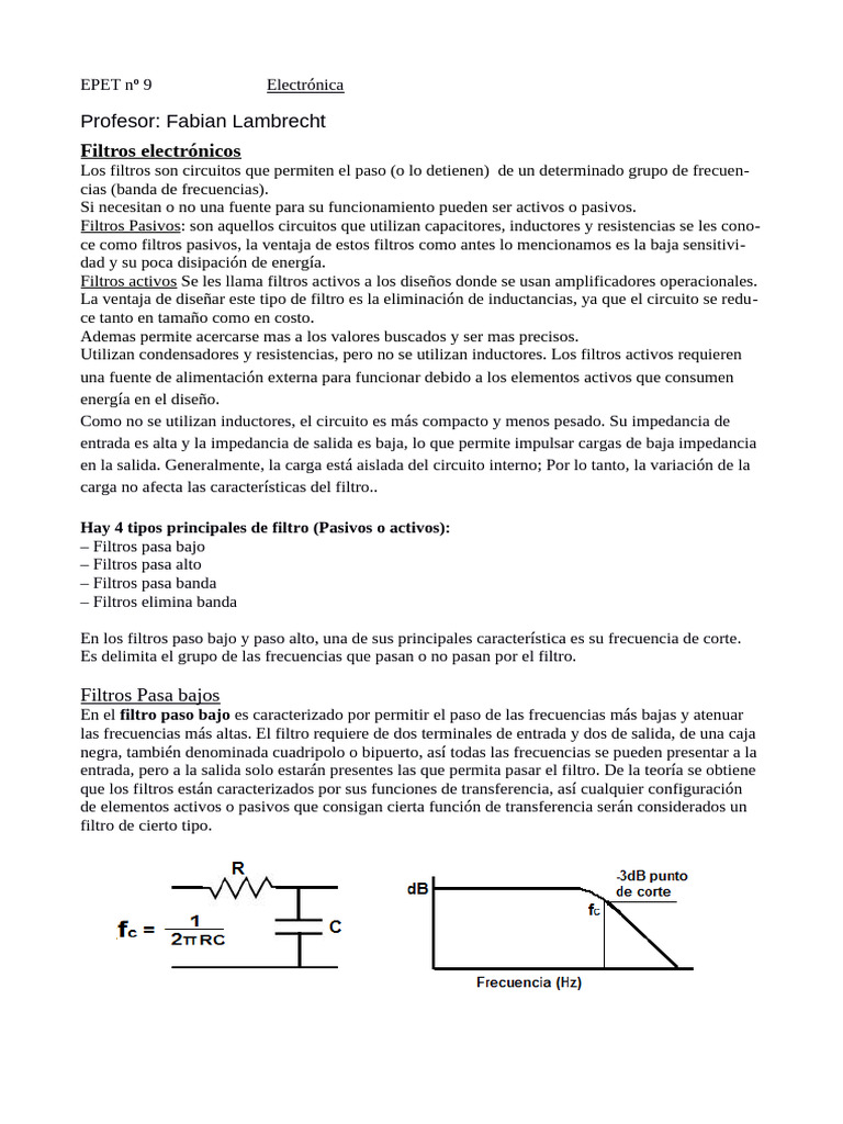 Tipos de Filtros Electrónicos: Activos y Pasivos | PDF | Filtro ...