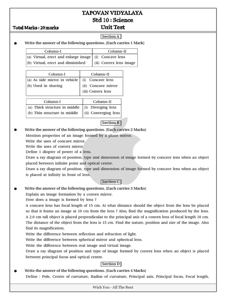 UnitTest - D15 Jul 2025 | PDF | Light | Optics
