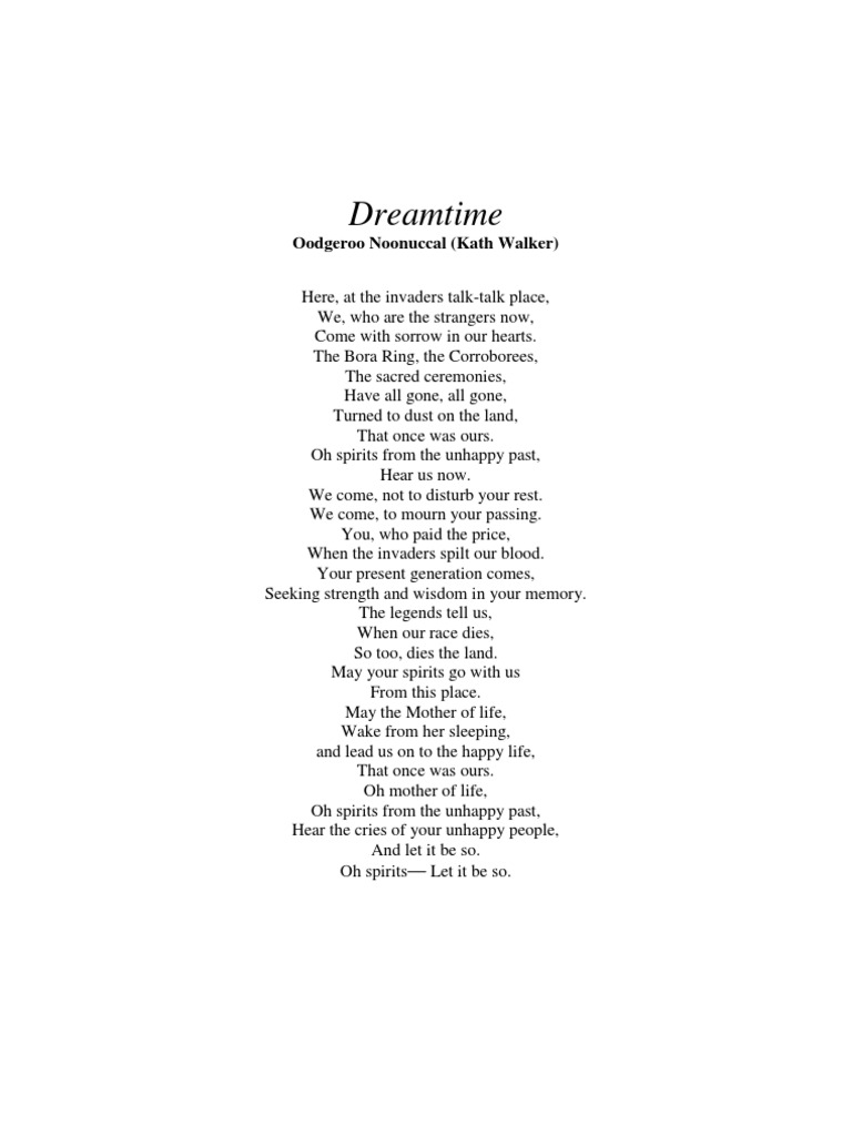 Oodgeroo Noonuccal's Dreamtime Poem Analysis | PDF | Indigenous ...