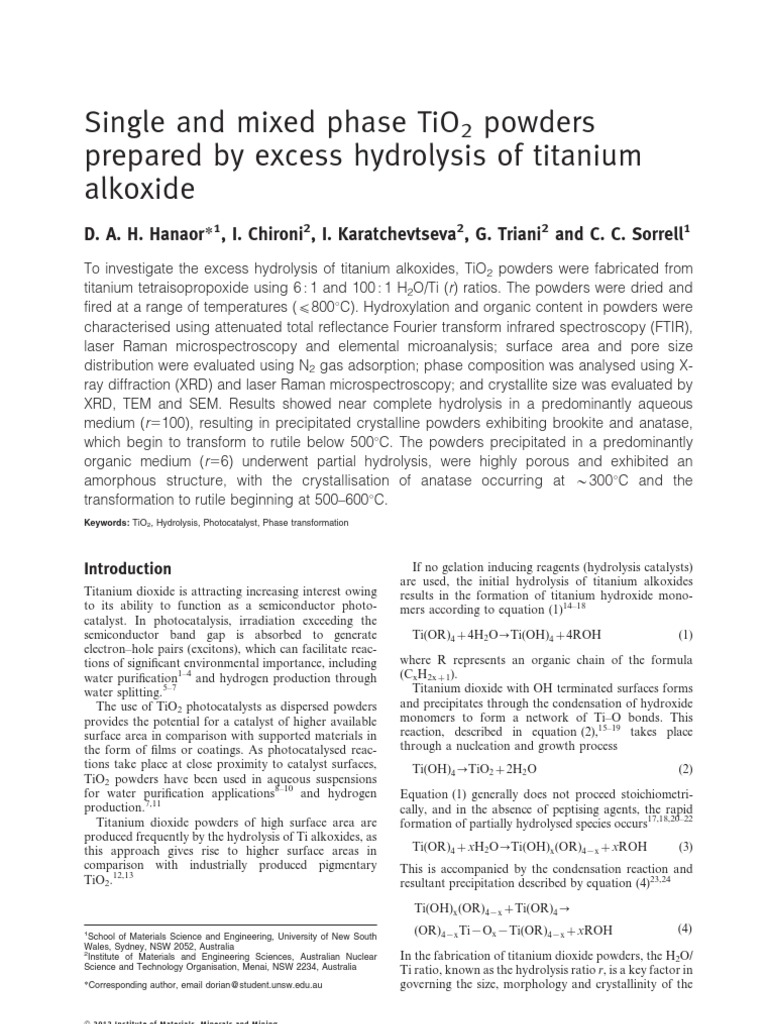 Single and Mixed Phase TiO2 Powders by Hydrolysis of Ti Isopropoxide ...