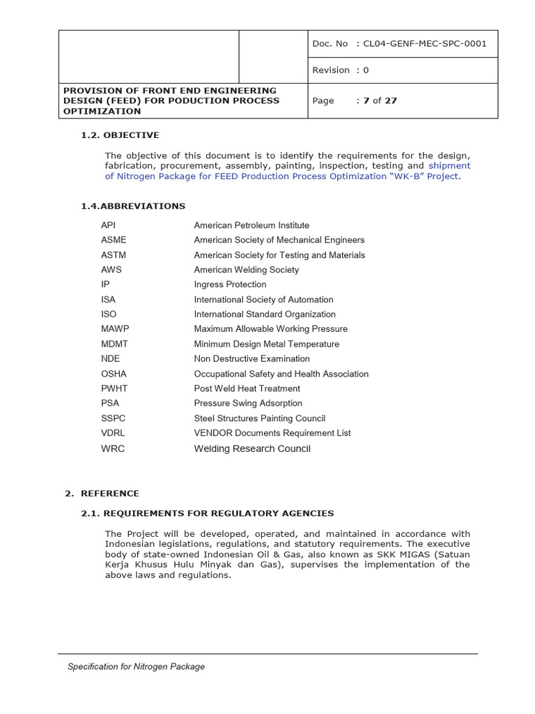 Nitrogen Package FEED Design Specification | PDF | Valve | Pipe (Fluid ...