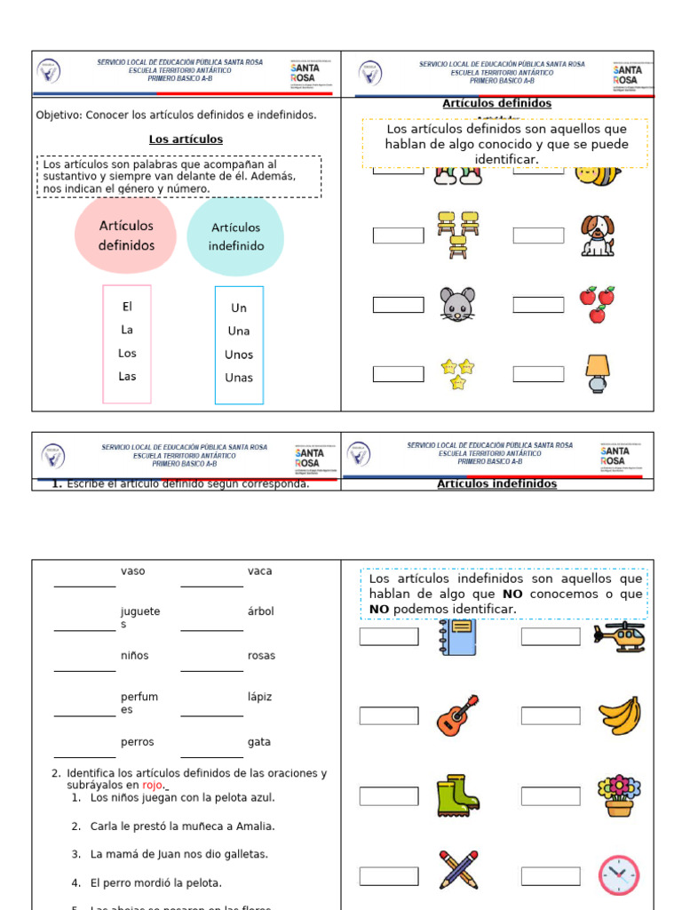 Guía de artículos definidos e indefinidos | PDF