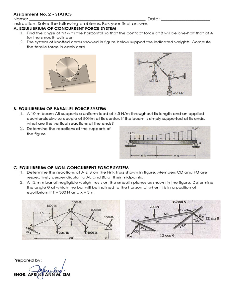Statics Assignment: Force Equilibrium Problems | PDF