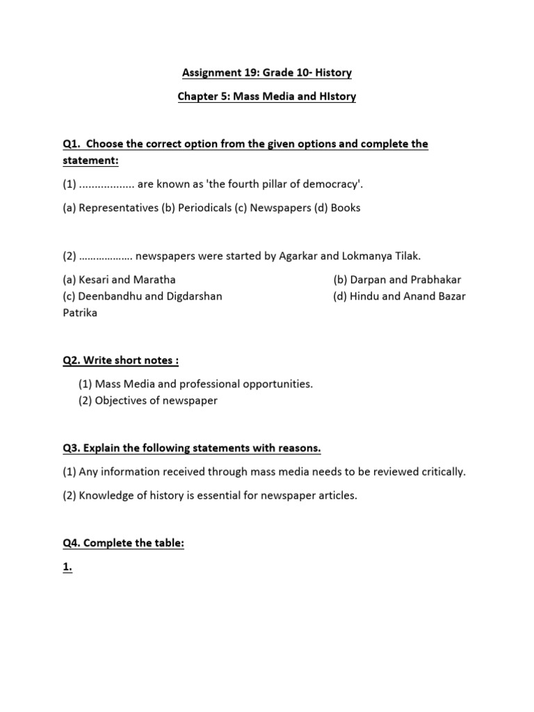 Assignment 19 - CHPT 5 - Mass Media and History - 19th June 2023 | PDF