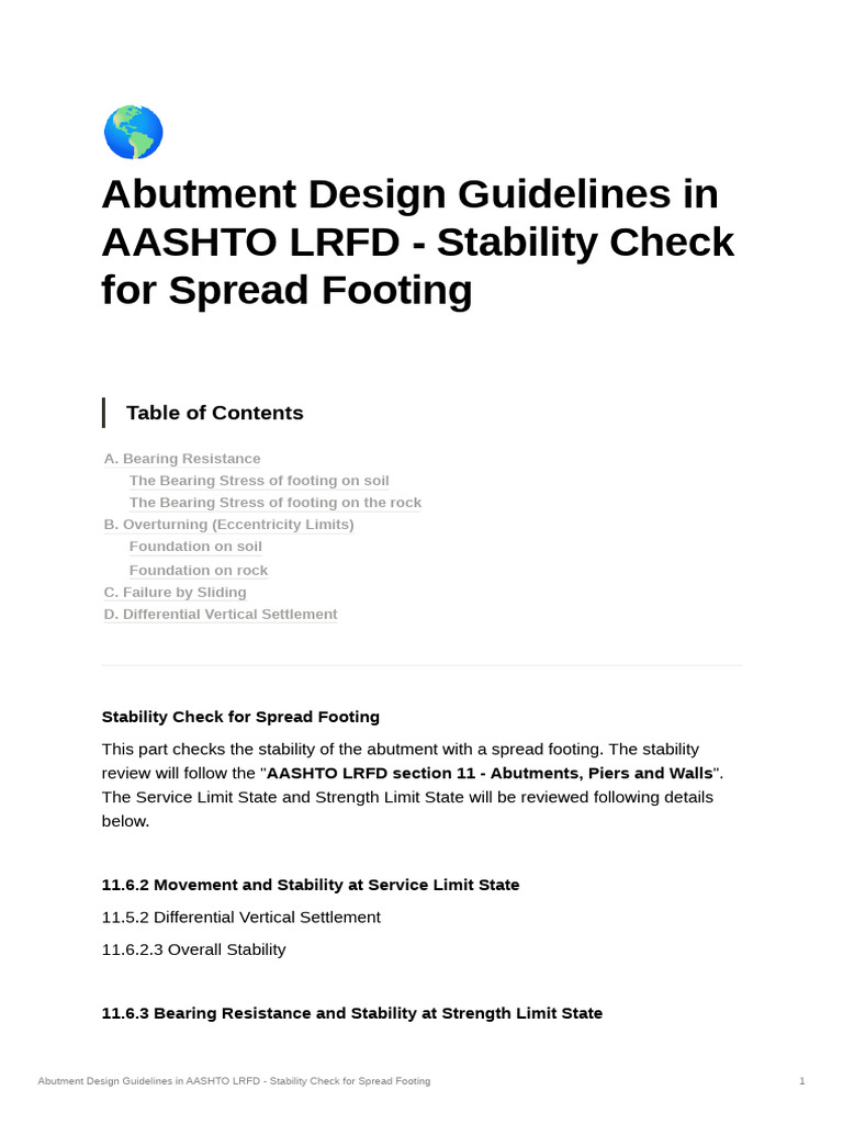 Abutment Design Guidelines in AASHTO LRFD - Stability Check For Spread ...
