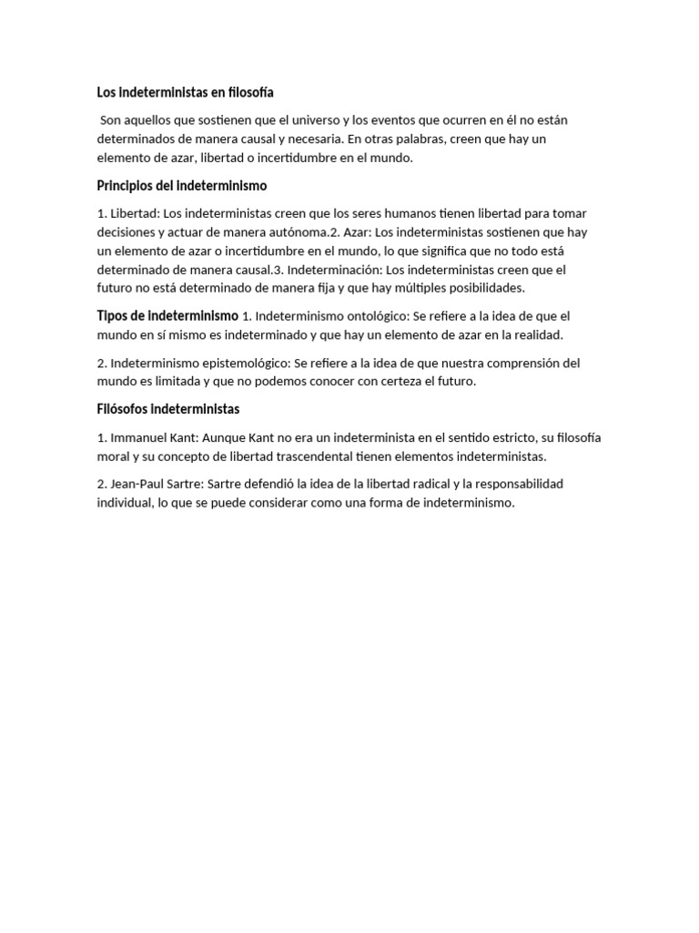 Indeterminismo en Filosofía: Libertad y Azar | PDF