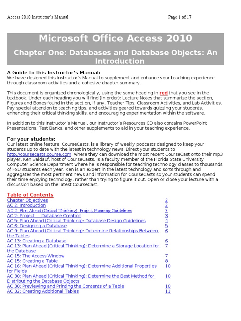 Access Chapter 01 IM | PDF | Microsoft Access | Databases