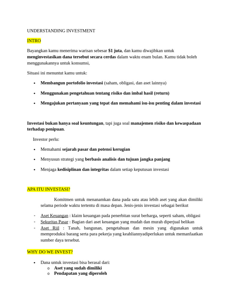 Materi Understanding Investment | PDF