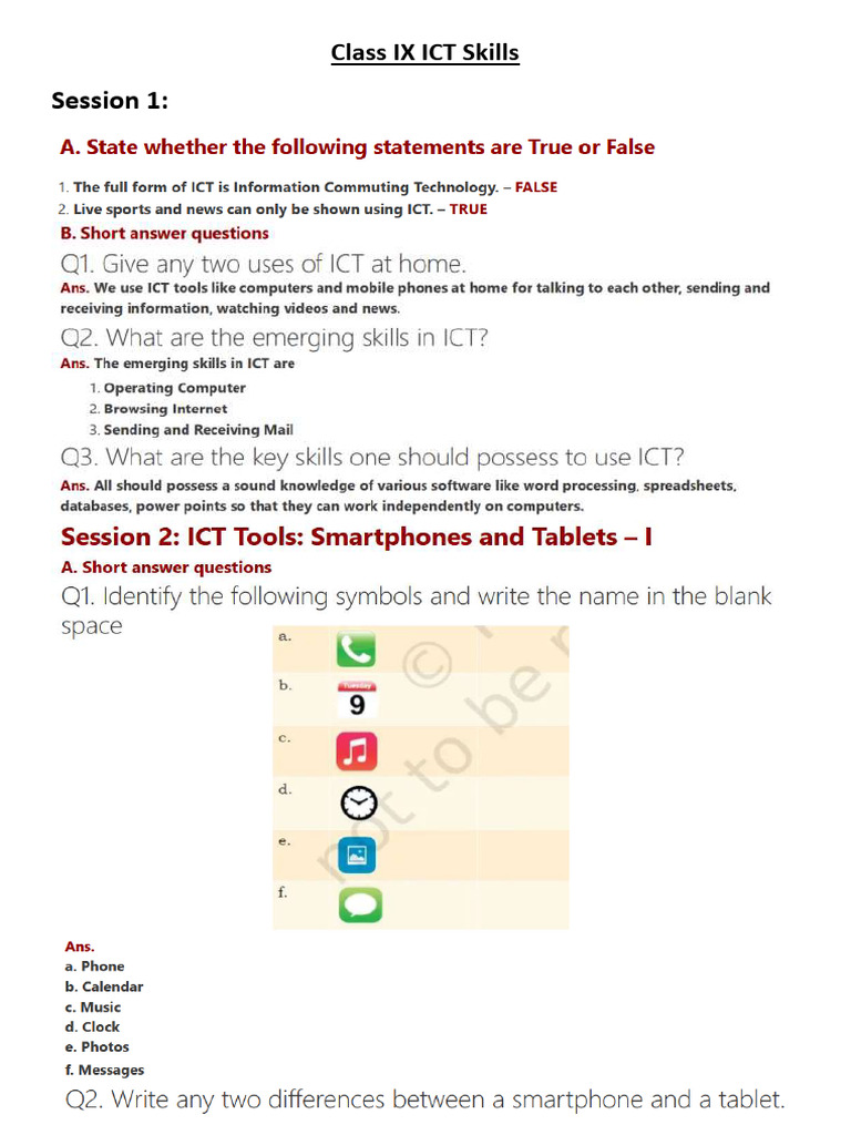 Class IX ICT Question Answer All Sessions | PDF