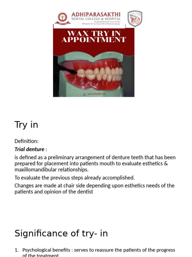 Trial Denture Try-In Process Explained | PDF | Dentures | Lip
