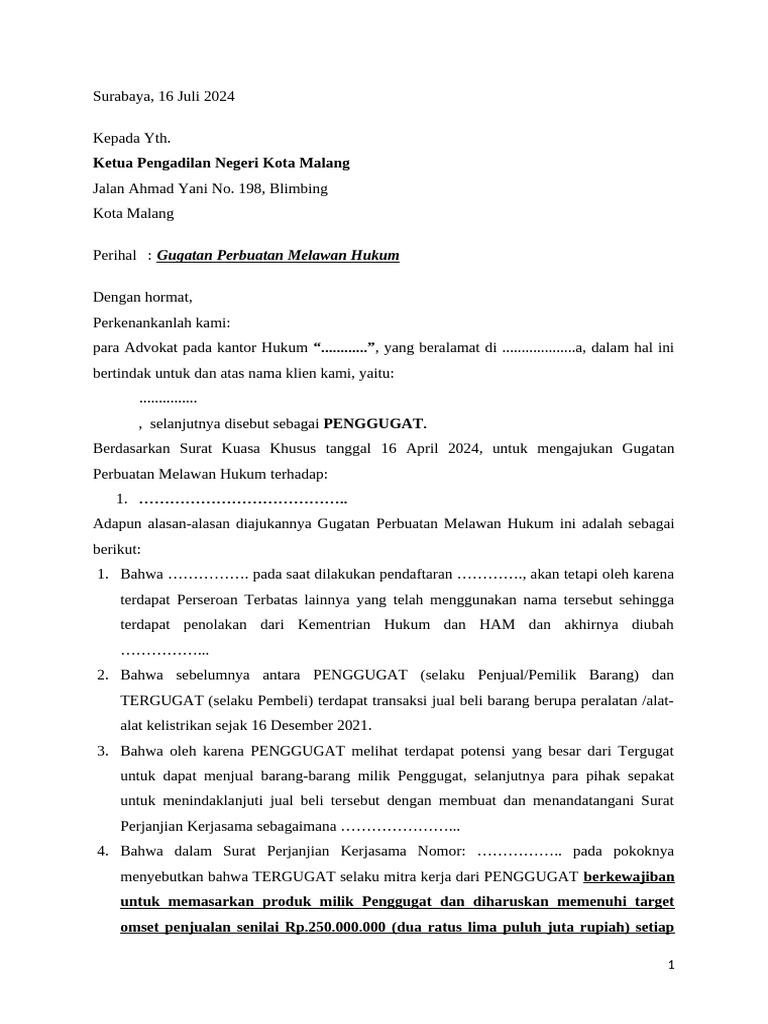 Gugatan Perbuatan Melawan Hukum di Malang | PDF