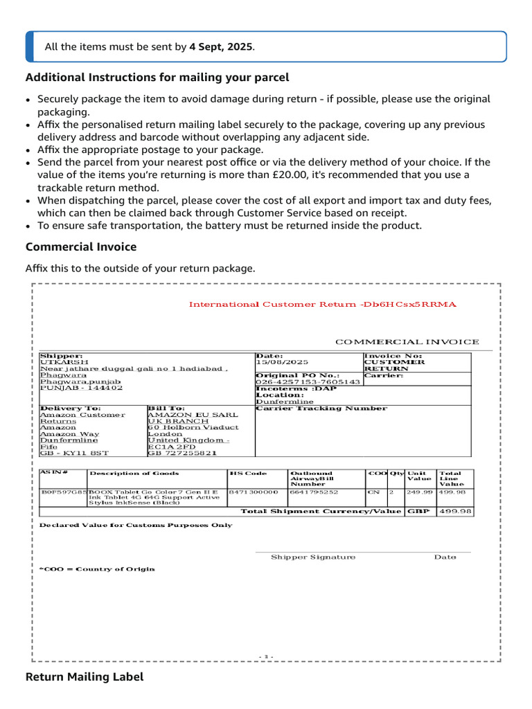 Online Return Center | PDF