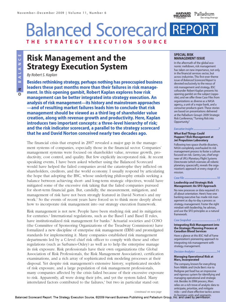 BSC Report Risk Management and The Strategy Execution System | PDF ...