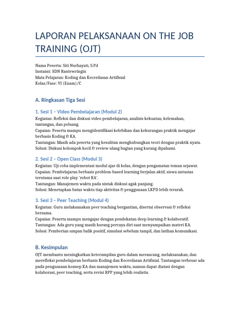 Laporan OJT | PDF