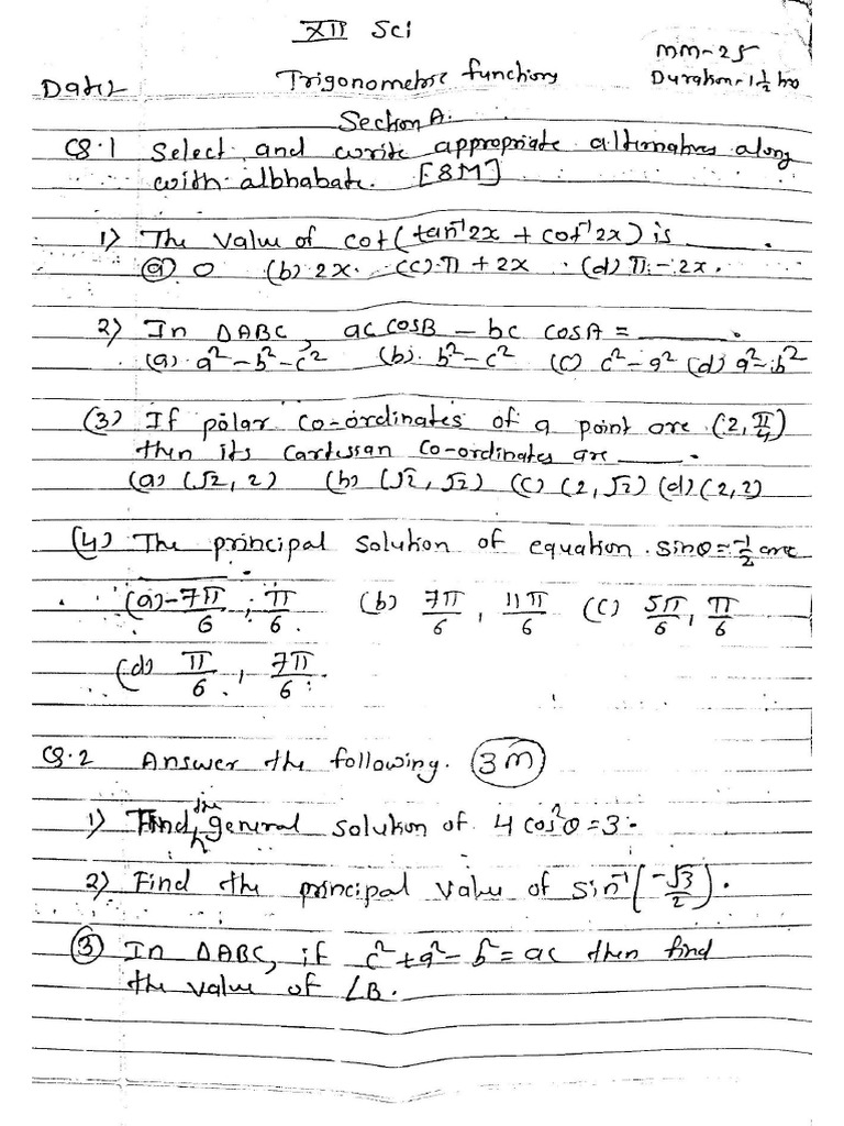 12th Science - Math (Trigonometry) | PDF