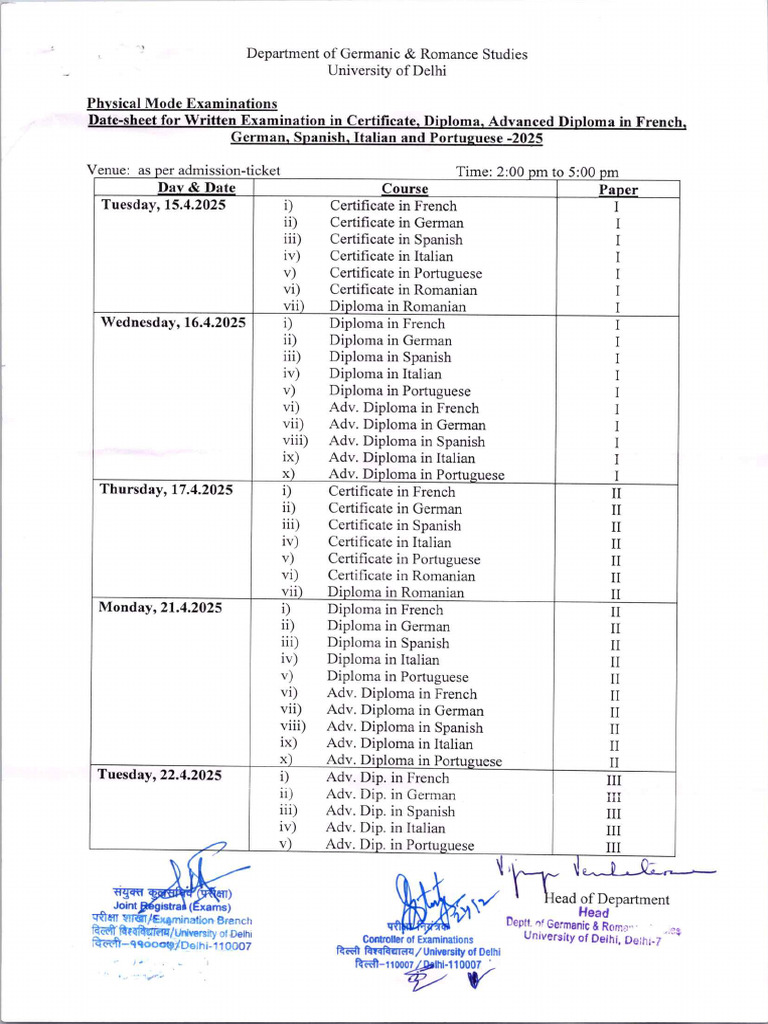 Delhi University Language Exam Schedule 2025 | PDF | Linguistics ...