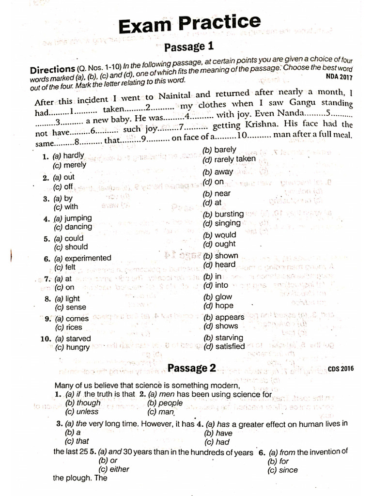 Cloze Test - Exam Practice | PDF