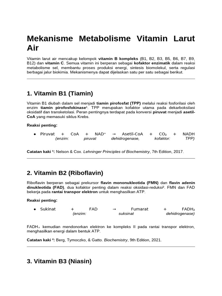 Mekanisme Metabolisme Vitamin Larut Air | PDF