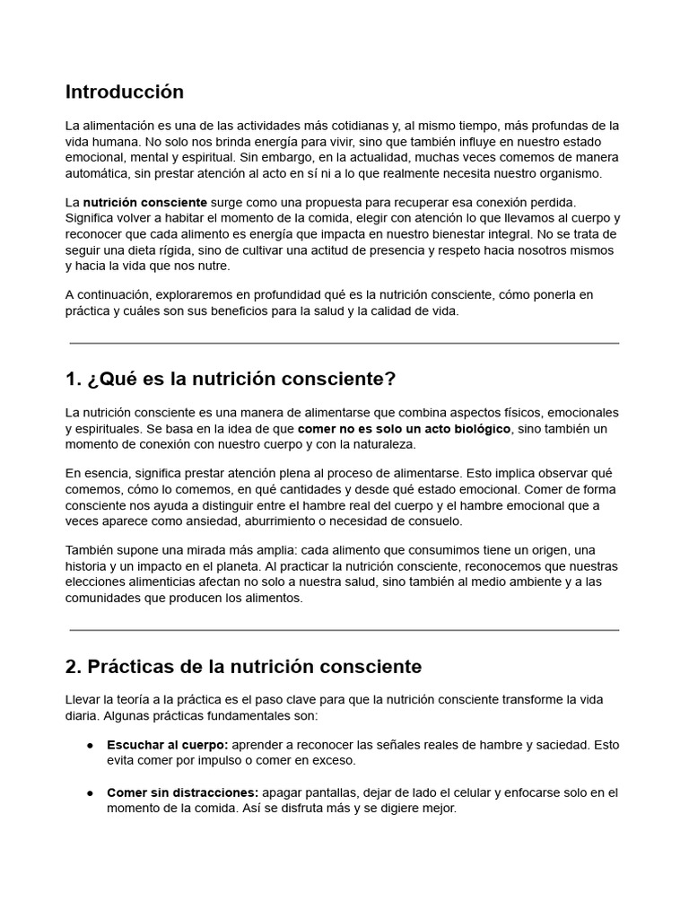 Nutrición Consciente: Beneficios y Prácticas | PDF | Nutrición | Dieta ...