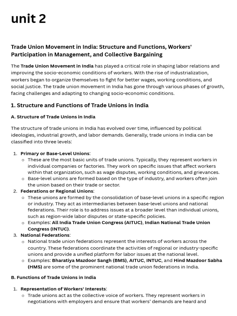 Structure of Trade Unions in India | PDF | Cost Of Living | Layoff