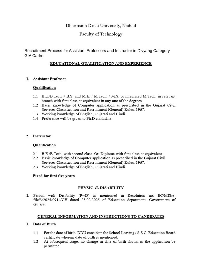 DDU Recruitment for Assistant Professors 2025 | PDF