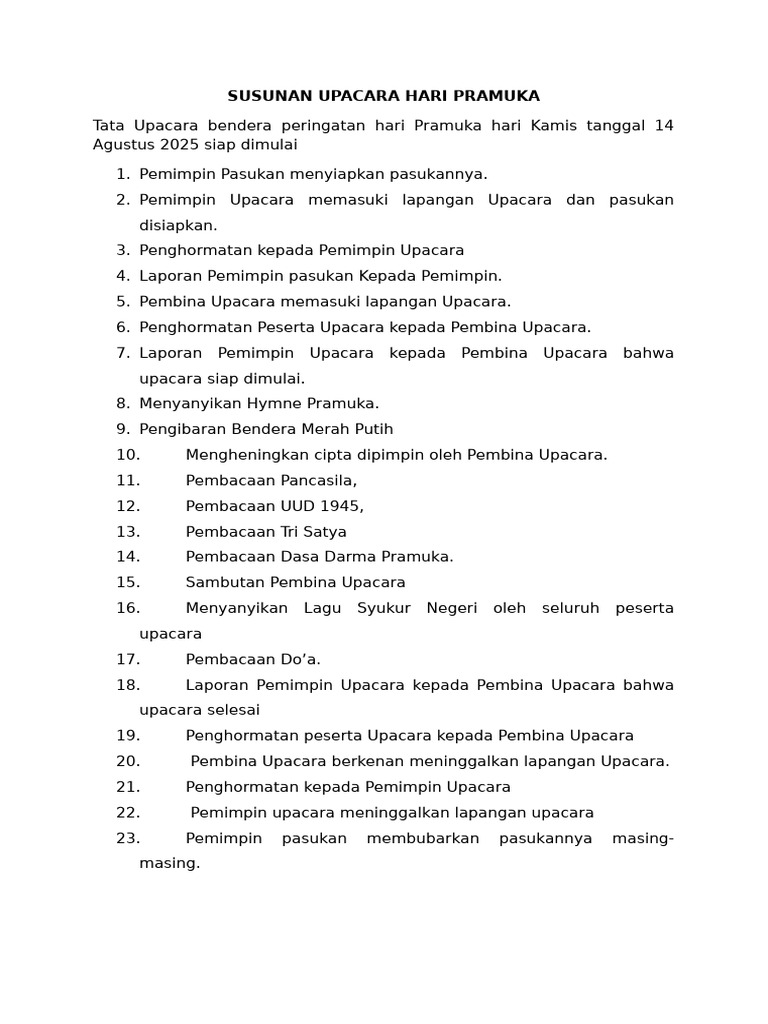 Susunan Upacara Hari Pramuka | PDF