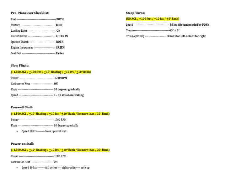 Maneuver Checklist | PDF