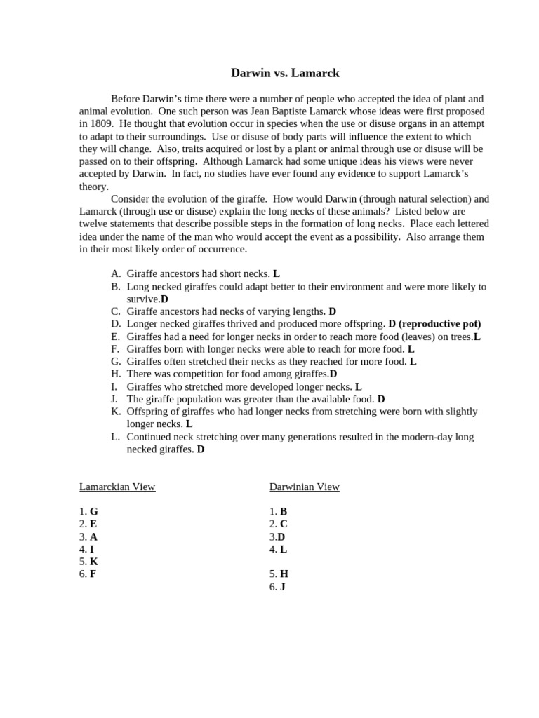 Darwin vs. Lamarck: Evolution Theories | PDF | Natural Selection ...