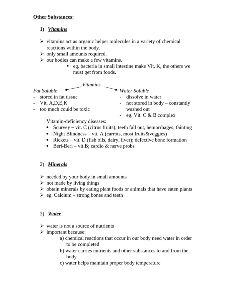 Essential Nutrients: Vitamins, Minerals, Water | PDF