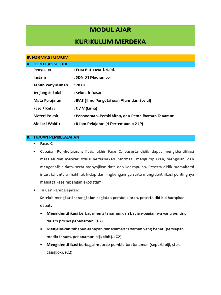 Modul Ajar Pemeliharaan Tanaman - Erna | PDF