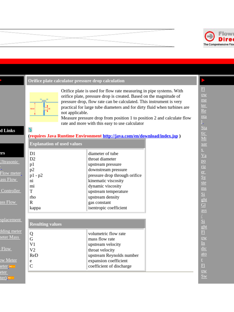 Orifice Plate Pressure Drop Calculator | PDF | Flow Measurement | Gases