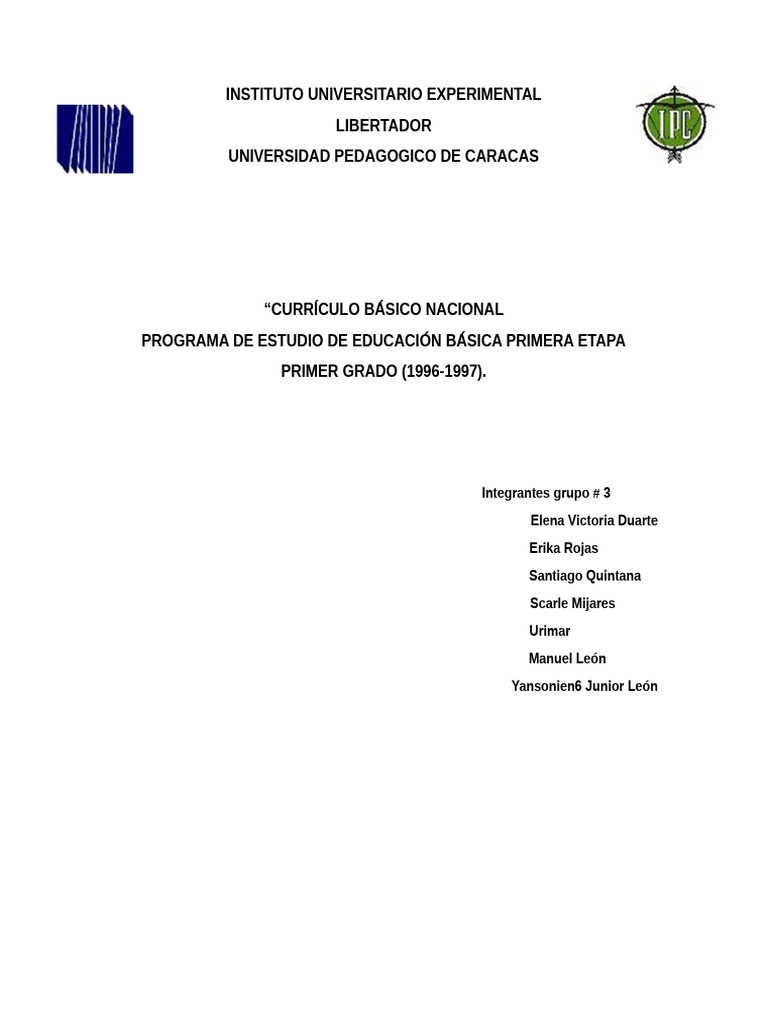 Curriculo Basico Nacional Primer Grado 1996 y 1997 | PDF | Aprendizaje ...