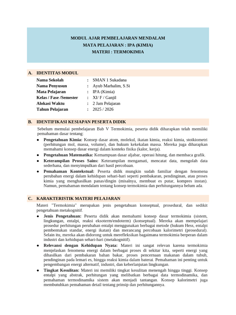 Modul Ajar Termokimia | PDF